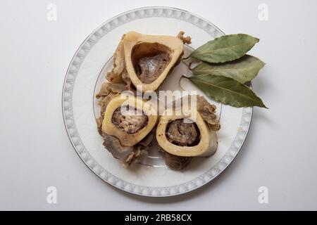 Brain beef bones ossobuco bay leaf and broth with garlic and pepper ...