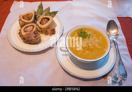 Brain beef bones ossobuco bay leaf and broth with garlic and pepper ...