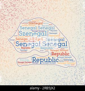 SENEGAL map design. Country names in different languages and map shape ...