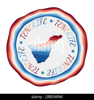 Tenerife map. Map of the island with beautiful geometric waves in red ...