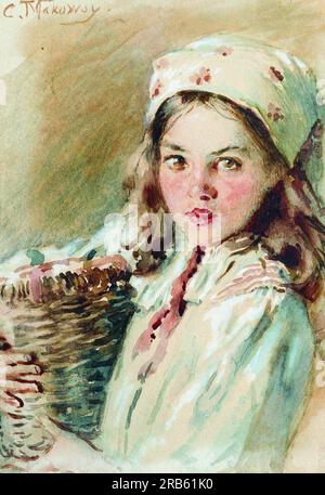 Makovsky - head-of-the-girl-in-a-kerchief Stock Photo - Alamy