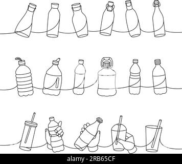 Different types of bottles one line continuous drawing. Empty glass and ...