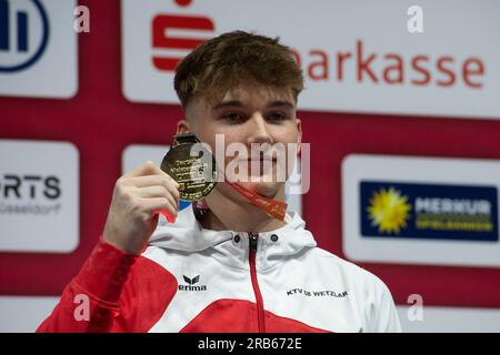 Pascal BRENDEL, KTV Wetzlar, cheers with the gold medal, gymnastics ...