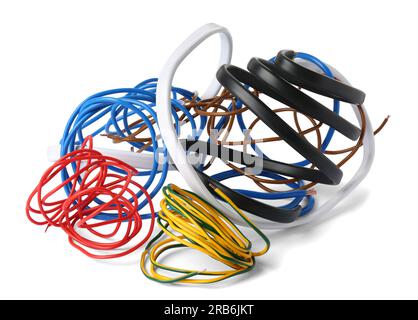Different new electrical wires isolated on white Stock Photo - Alamy