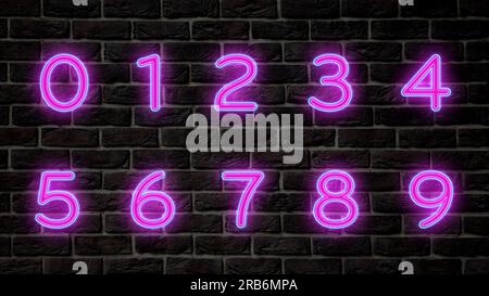 Glowing neon number (1, 2, 3, 4) signs on brick wall Stock Photo - Alamy