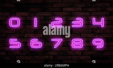 Glowing neon number (1, 2, 3, 4) signs on brick wall Stock Photo - Alamy