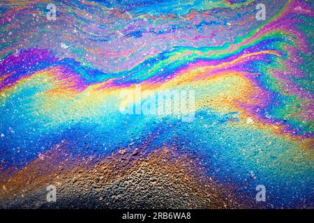 Oil spill spilled from car on roadway parking area Stock Photo - Alamy