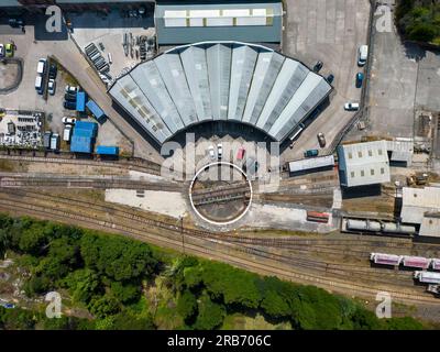 An aerial view of the St Blazey Roundhouse and Engine Sheds in Cornwall ...