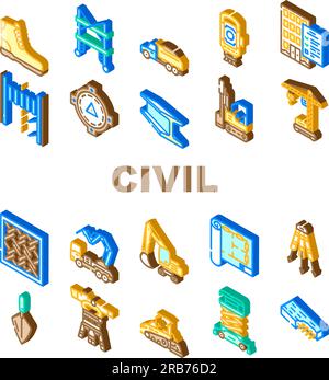 Isometric engineer surveyor icons set with man in working suit and land measuring tools isolated ...