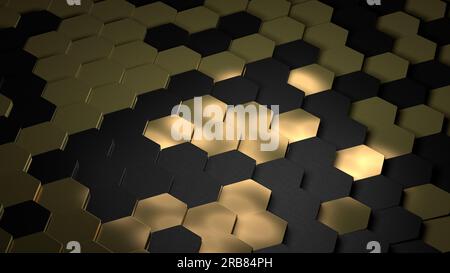 Golden hexagon cell tiling, luxury metal pattern. Gold metal scales honeycomb, hexagonal ...