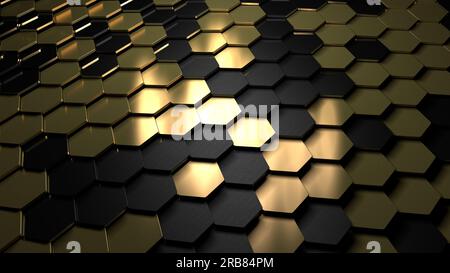 Golden hexagon cell tiling, luxury metal pattern. Gold metal scales honeycomb, hexagonal ...