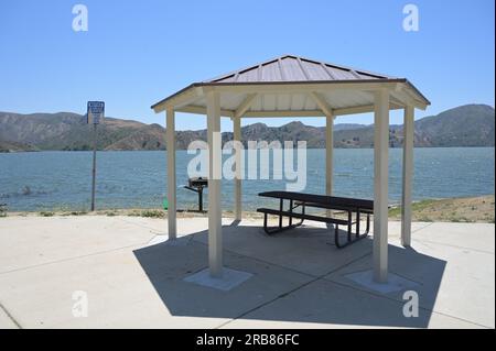 Rest area and sunshade at Lake Piru reservoir located in Los Padres ...
