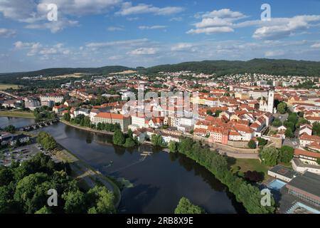 Pisek town cityscape,historical city center aerial panorama landscape ...