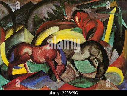 Horses 1912 Painting By Franz Marc German Expressionist Artist Stock ...