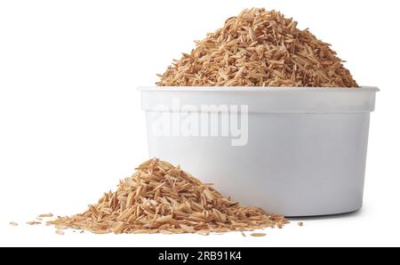 cup of paddy husk or rice husk, aka yellow rice chaff, rice husk or ...