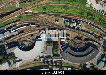 default Railway turntable for locomotives aerial view train turntable ...