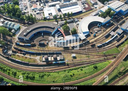 default Railway turntable for locomotives aerial view train turntable ...