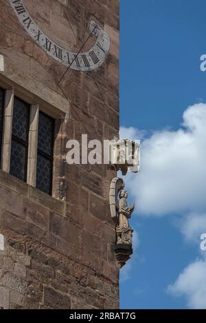 Historic residential tower with sundial and angel sculpture, tower of ...