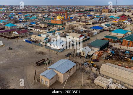 Aerial of the Aral lake and Aralsk, Aral lake, Kazakhstan Stock Photo ...