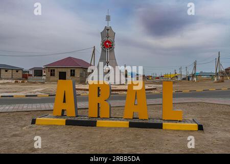 Aral sign, Aralsk, Aral lake, Kazakhstan Stock Photo - Alamy
