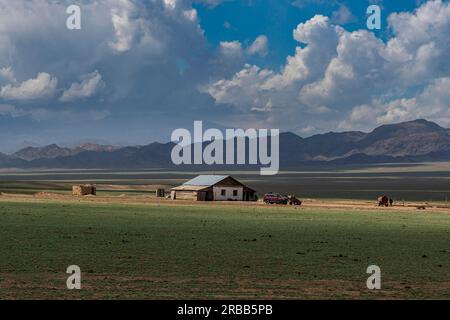 Farm in the steppe beyond the Kolsay Lakes National Park, Tian Shan ...