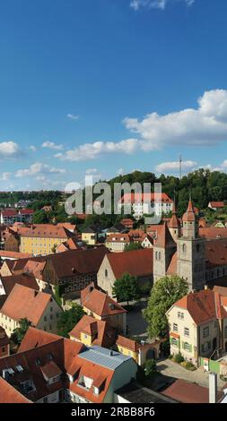 Aerial view of Feuchtwangen with a view of the historic centre of the ...