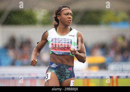 Cindy Sember wins her heat of the 100m hurdles during the UK Athletics ...