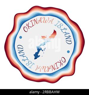 Okinawa Island Badge. Round logo of island with triangular mesh map and ...
