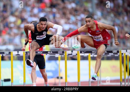 left to right Gregory MINOUE (TV Angermund/ 3rd place), winner Manuel ...