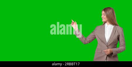 Chroma key compositing. Broadcaster against green screen, banner design ...