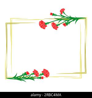 Red carnations cover horizontal golden frame. Watercolor illustration ...