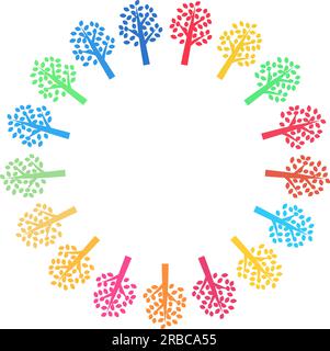 17 colorful trees in SDGs colors, horizontal, Vector Illustration Stock ...