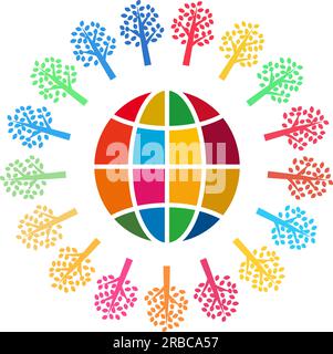 17 colorful trees in SDGs colors, horizontal, Vector Illustration Stock ...