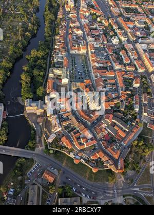 Historical city center of Louny town,aerial panorama cityscape ...