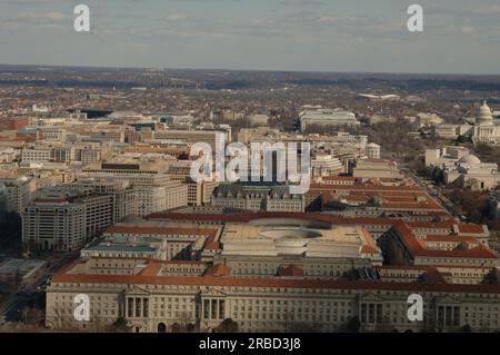 Aerial views of Main Interior, buildings and monuments in the vicinity ...