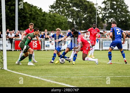 Cleethorpes UK, 8th July, 2023. Donovan Wilson scores his first goal ...