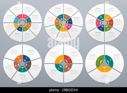 Circular connected infographic charts with 8 options. Circle ...