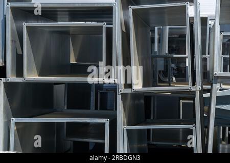 Rectangular sheet metal duct in industrial production warehouse ...