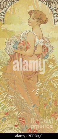 Art Nouveau by Alphonse Mucha - Seasons, Spring - color corrected Stock ...
