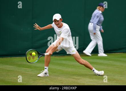 Charlie Camus in action in the Boys singles on day seven of the 2023 ...