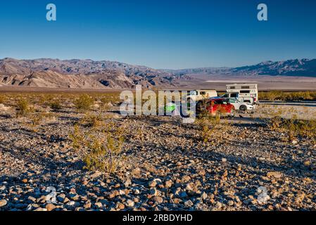 Emigrant Campground, Amargosa Range in distance, sunrise, Death Valley ...