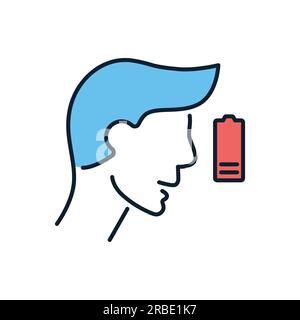 Fatigue related vector icon. The head of man and battery with low ...