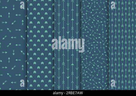 Collection of vector seamless arrows patterns. Hand drawn blue ...