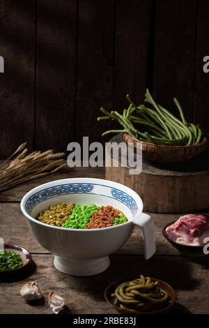 Zhajiangmian, (Chinese dish of ground pork over wheat noodles) Isolated ...