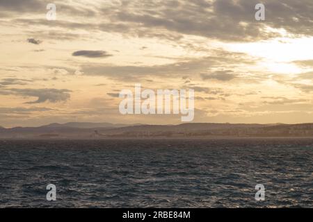 Background of uncalm mediterranean sea during sunset, travel content ...
