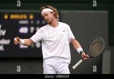 Andrey Rublev reacts during his match against Rafael Nadal during day ...
