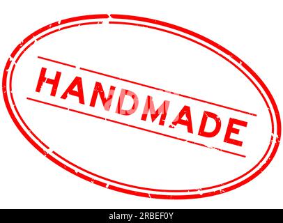 Grunge red handcrafted word oval rubber seal stamp on white background ...