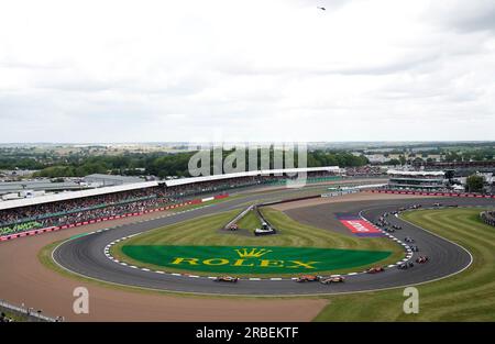 McLaren's Lando Norris leads around the Luffield corner on the opening ...