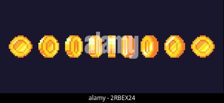 Gold coin animation frames for 16 bit retro video game. Pixel art ...