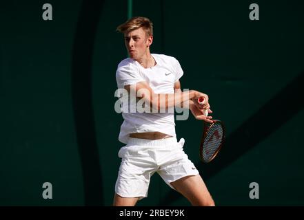 Phoenix Weir in action in the Boys singles on day seven of the 2023 ...